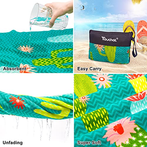 Touchat Beach Towel Oversized,Thick Microfiber Beach Towel 30βx60β,Super Absorbent Sand Free Cute Cactus Cool Swim Beach Towels for Kids,Men,Women,Boys,Girls