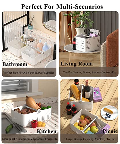 WeshyiGo 2-Pack Grey Shower Caddies and 2 Pack Deformable Plastic Shower Caddy Basket,with handles, Portable Bathroom Caddy Basket, For Bathroom、 room、 Kitchen and College Dorm（White）