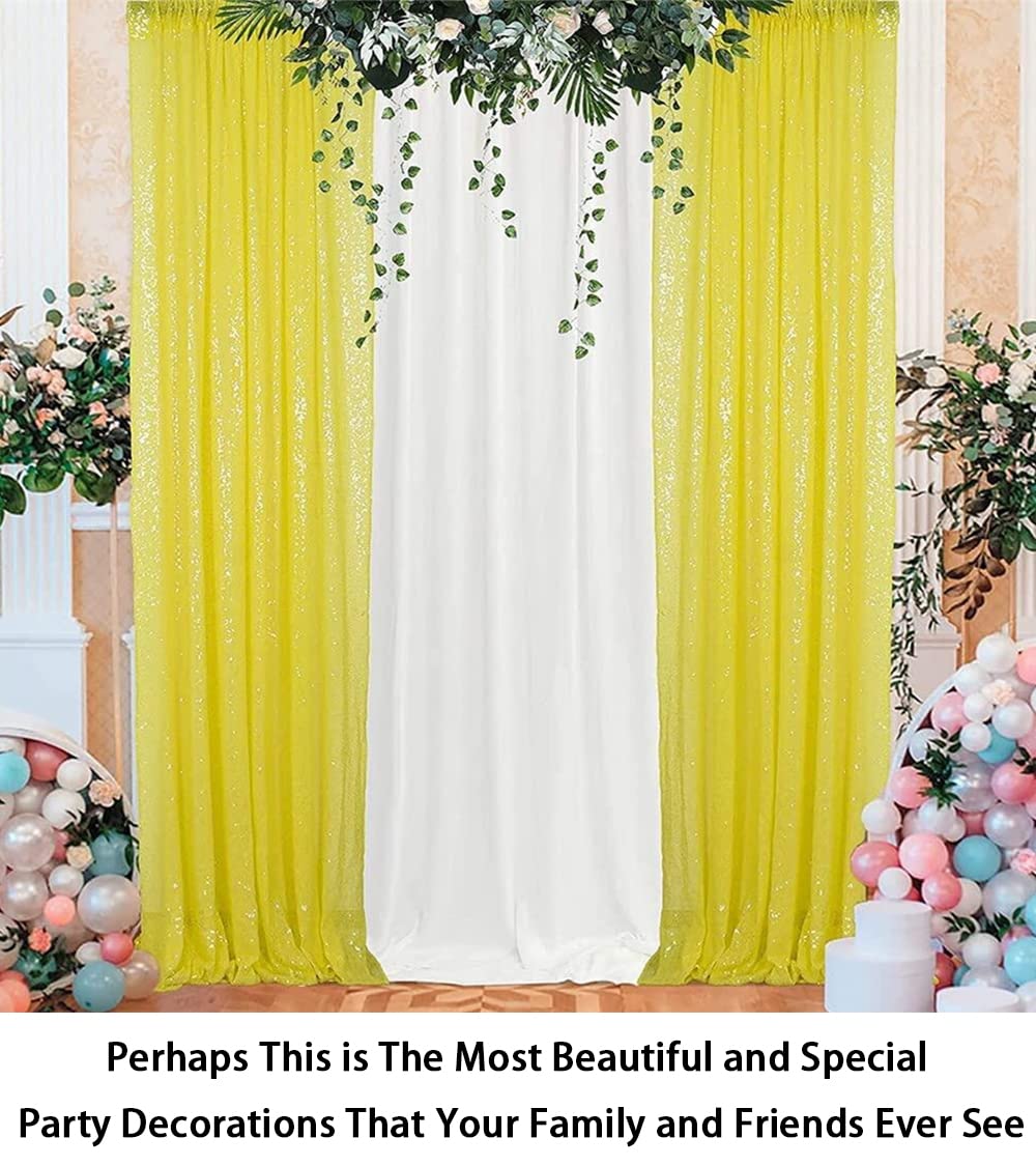 ShinyBeauty Sequin Curtains 2 Panels 2FTx7FT Yellow Sequin Backdrop Curtain Party Photography Background for Wedding Birthday Bridal Baby Shower