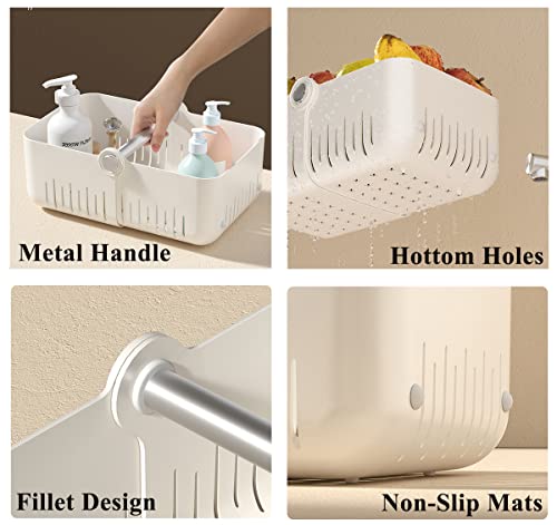 WeshyiGo 2-Pack Grey Shower Caddies and 2 Pack Deformable Plastic Shower Caddy Basket,with handles, Portable Bathroom Caddy Basket, For Bathroom、 room、 Kitchen and College Dorm（White）