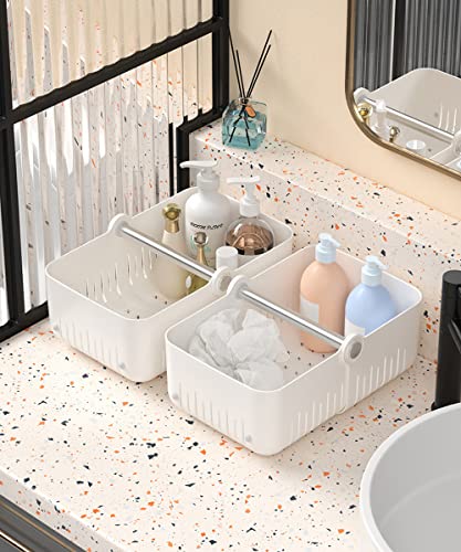 WeshyiGo 2-Pack Grey Shower Caddies and 2 Pack Deformable Plastic Shower Caddy Basket,with handles, Portable Bathroom Caddy Basket, For Bathroom、 room、 Kitchen and College Dorm（White）