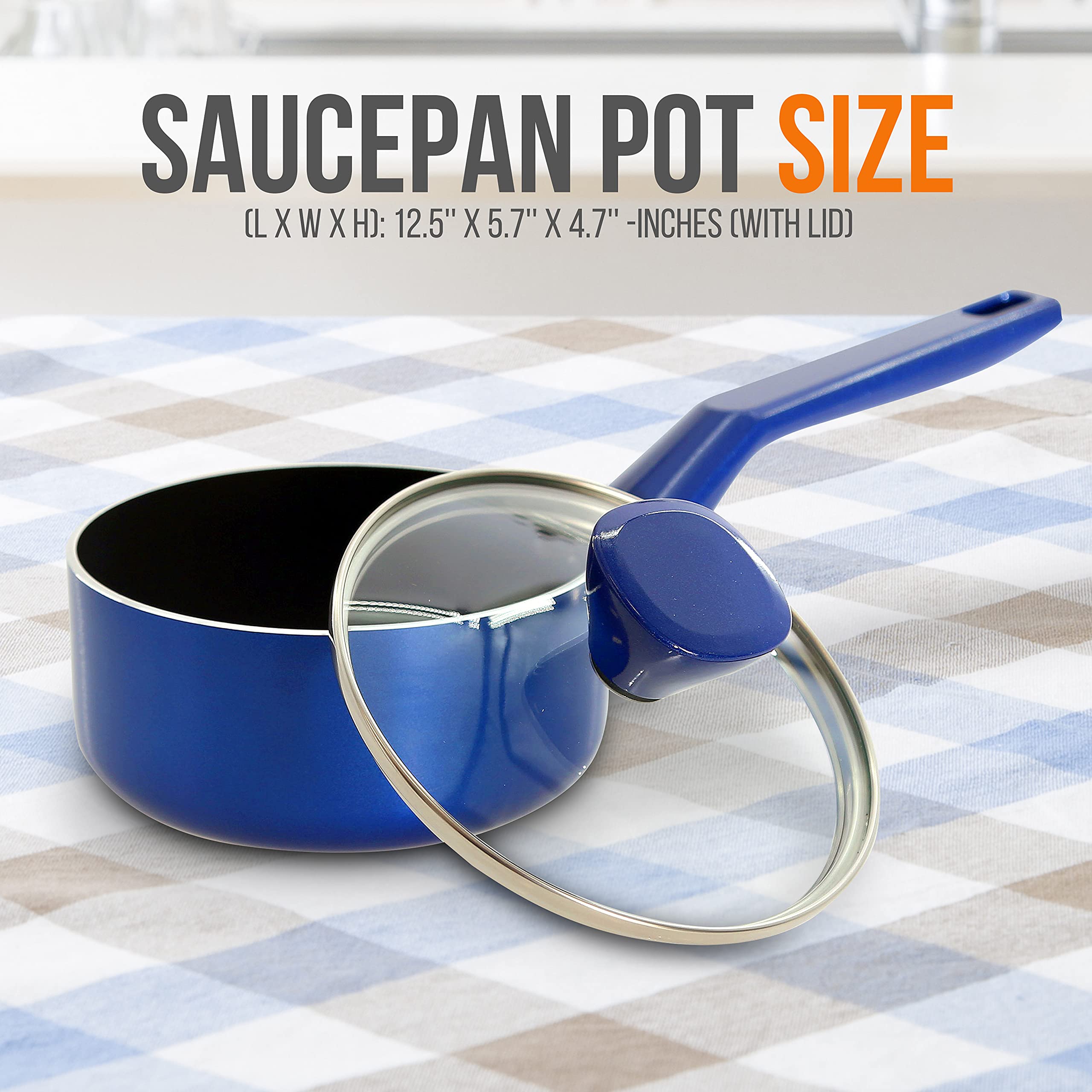 NutriChef Saucepan Pot with Lid - Non-Stick High-Qualified Kitchen Cookware with See-Through Tempered Glass Lids, 1 QT. (Works with Model: NCCWA13BU)
