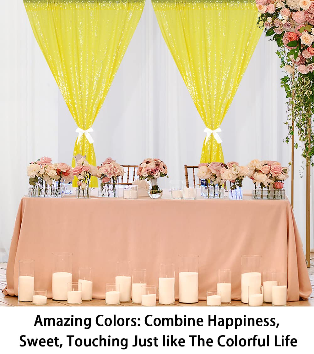 ShinyBeauty Sequin Curtains 2 Panels 2FTx7FT Yellow Sequin Backdrop Curtain Party Photography Background for Wedding Birthday Bridal Baby Shower