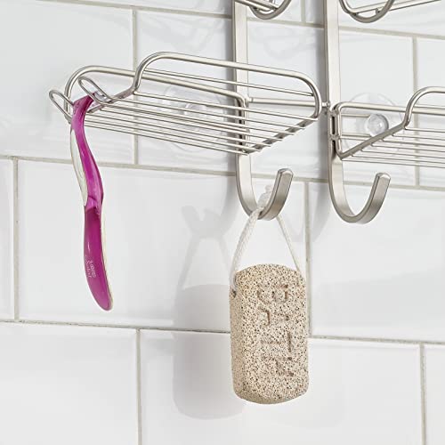 mDesign Hanging Metal Shower Caddy - Bottle Organizer Shelf with Hooks for Shower, Bath - Hanging Shower Caddy Rack for Shampoo, Conditioner - Shower Hanging Organizer - Concerto Collection - Satin