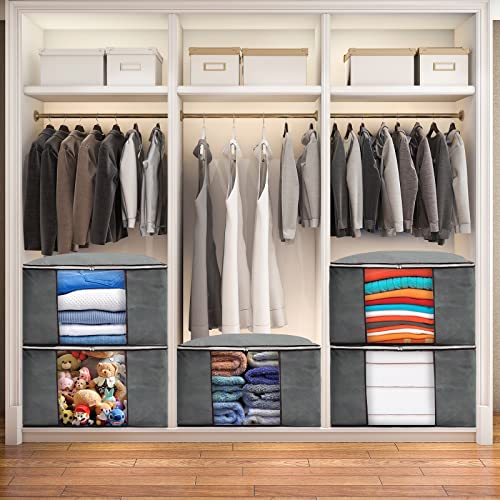 OANY Large Storage Bags,4 Pack Clothes Storage Bins,Foldable Closet Organizers Storage Containers with Durable Handles Thick Fabric,Gray