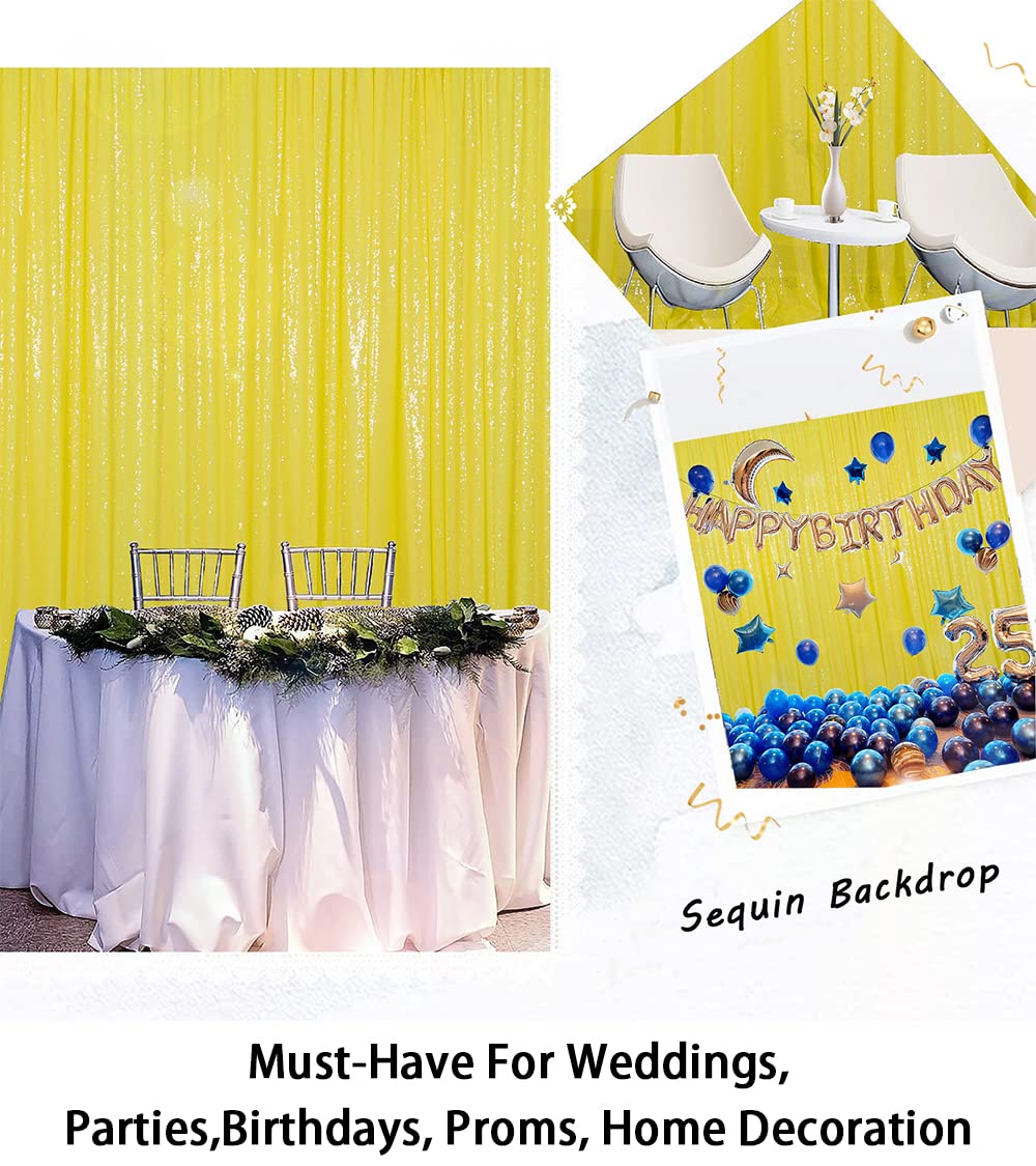ShinyBeauty Sequin Curtains 2 Panels 2FTx7FT Yellow Sequin Backdrop Curtain Party Photography Background for Wedding Birthday Bridal Baby Shower