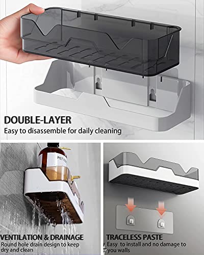 WeshyiGo 2-Pack Grey Shower Caddies and 2 Pack Deformable Plastic Shower Caddy Basket,with handles, Portable Bathroom Caddy Basket, For Bathroom、 room、 Kitchen and College Dorm（White）