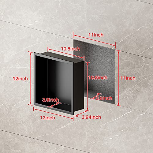 NICHEXIN Bathroom Hardware 12 Shower Niche Bathroom Shelves Shower Niche Stainless Steel Niche for Shower 12 x 12inch Tilted 91-Degree Angle Easy Cleaning(Matte Black)…