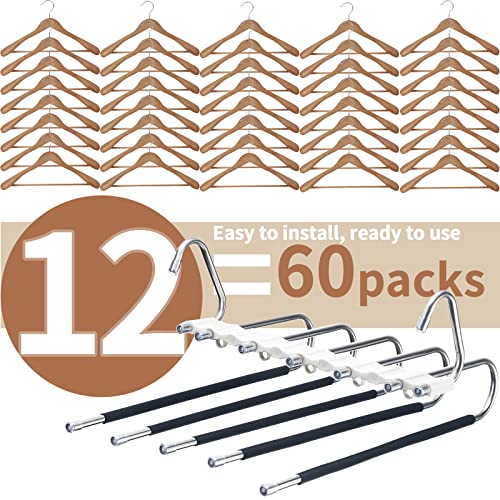 12 Pieces Pants Metal Hangers Organizer Space Saving 5 Layers Stainless Steel Pants Rack Non Slip Clothes Hanger Closet Organizer with Hooks for Trousers Scarf Jeans Skirts