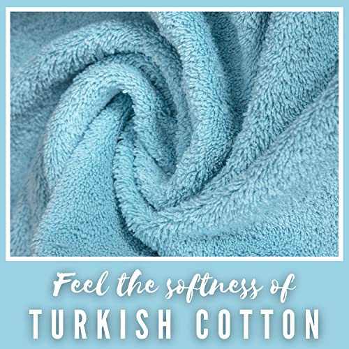 4 Piece 13β Γ 13β Soft Turkish Cotton Washcloths for Bathroom, Kitchen, Hotel, Spa, Gym & College Dorm | Absorbent and Super Soft Washcloth Set for Body & Face, Baby and Adults - Aqua