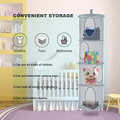 JIELUO 2pcs Hanging Mesh Storage Organizer Bag Foldable Space Saving Organizer with 2pcs S Hooks for Room Bathroom Wall Balcony Wardrobe(Grey,Blue)