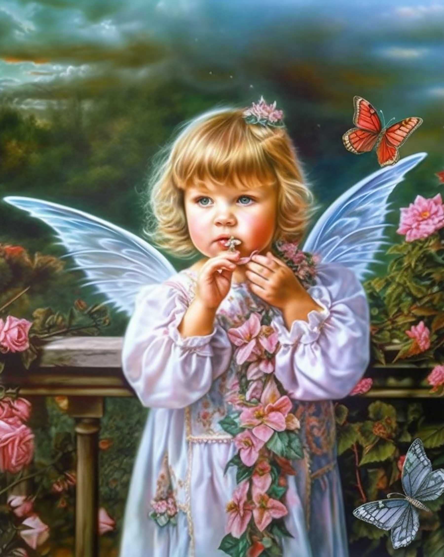 Zariocy 5D Diamond Art Painting Kits Angel Little Girl, DIY Paint with Diamond Art Wing Round Full Drill Crystal Diamond Embroidery Paintings Arts Craft for Home Office Wall Decor 30x40 cm