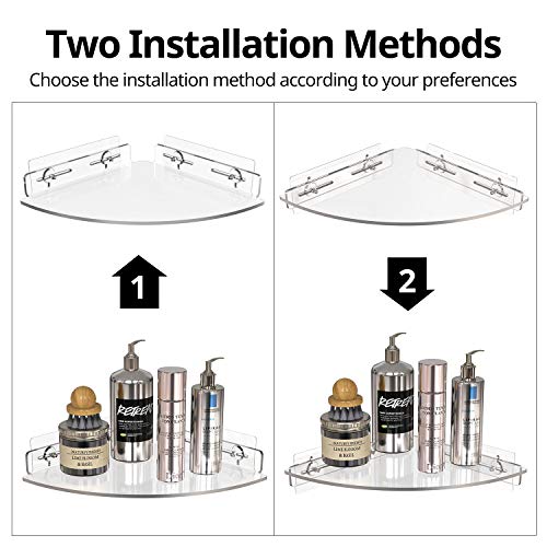 GeekDigg Bathroom Shelf with Towel bar, Wall Mounted Glass Shower Rack 15.2 by 4.5 inches 2 Pack Corner Shower Caddy, Transparent Acrylic Shelf