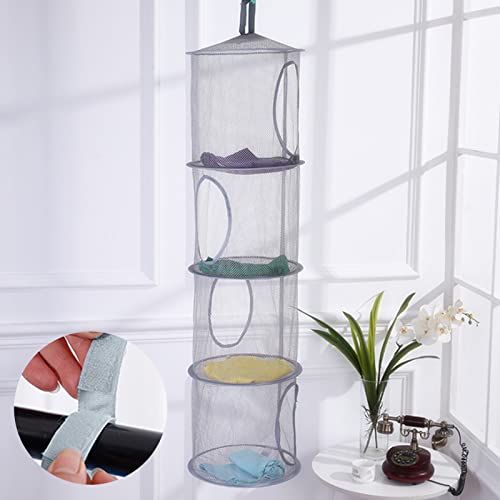 JIELUO 2pcs Hanging Mesh Storage Organizer Bag Foldable Space Saving Organizer with 2pcs S Hooks for Room Bathroom Wall Balcony Wardrobe(Grey,Blue)