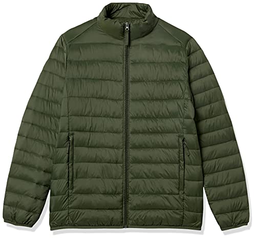 Amazon Essentials Men's Packable Lightweight Water-Resistant Puffer Jacket (Available in Big & Tall), Dark Green, Medium