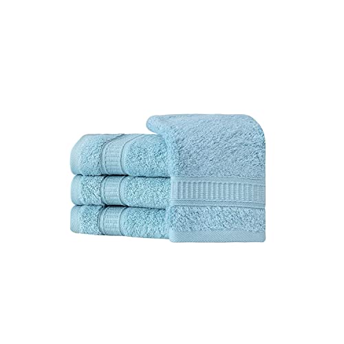 4 Piece 13β Γ 13β Soft Turkish Cotton Washcloths for Bathroom, Kitchen, Hotel, Spa, Gym & College Dorm | Absorbent and Super Soft Washcloth Set for Body & Face, Baby and Adults - Aqua