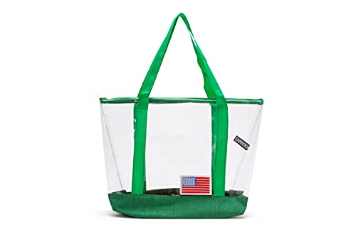 Expersion Clear American Flag Tote Bag, Transparent Heavy Duty See-Through U.S. Handbag for Concerts, Arenas and US Sporting Events, Stadium Approved (green)