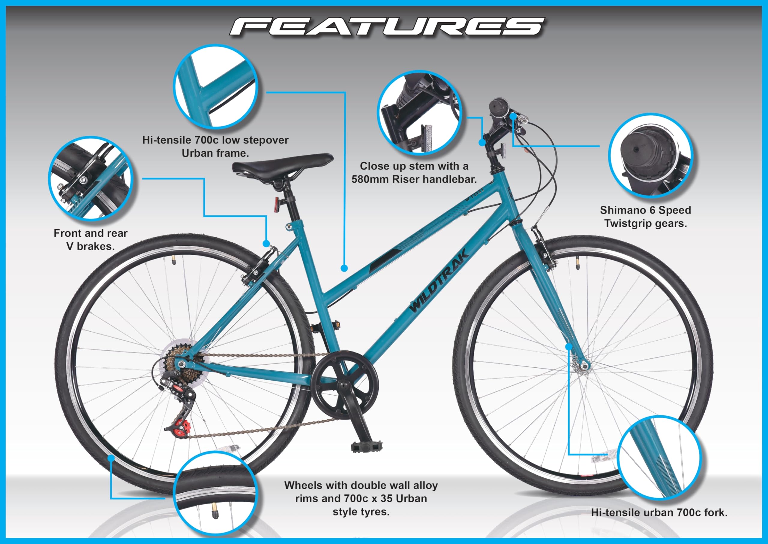 Wildtrak - Steel Trekking Bike, Adult, 700C, 6 Speed - Green