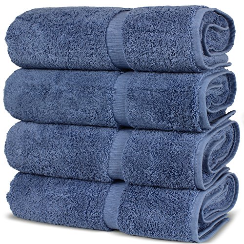 Chakir Turkish Linens 100% Cotton Premium Turkish Towels for Bathroom | 27'' x 54'' (4-Piece Bath Towels - Wedgewood)