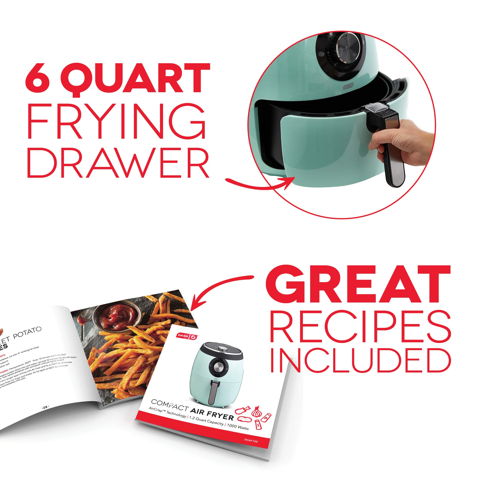 Dash DFAF455GBAQ01 Deluxe Electric Air Fryer + Oven Cooker, 6 Quart, 6 qt, Aqua & DFAF450UP1 Air Fryer, Deluxe, Accessory Bundle