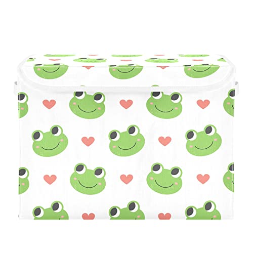 Krafig Cartoon Animal Frog Foldable Storage Box Large Cube Organizer Bins Containers Baskets with Lids Handles for Closet Organization, Shelves, Clothes, Toys