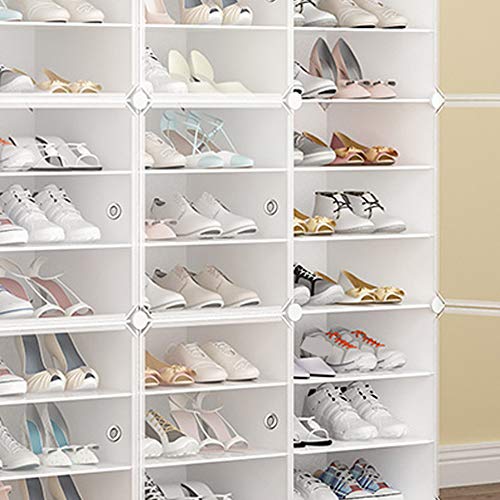 Portable Shoe Storage Organzier Tower, Dust-proof Shoe Rack Shelf Plastic Shoe Storage Cabinet with Doors, Foldable Shoe Storage Rack for Sneaker Collection Heels, Boots, Slippers (4 x 12-tier)