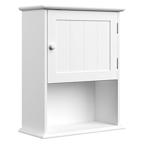 Lavish Home Wall-Mounted Cabinet β Kitchen, Pantry, Laundry Room Organizer with Open Shelf β Bathroom Storage Furniture (White)