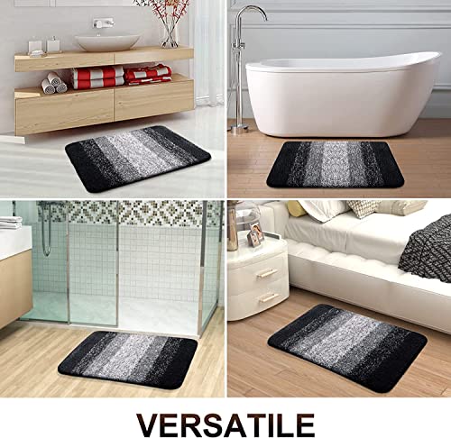 OLANLY Ombre Bath Rug and Toilet Rugs U-Shaped, Bath Rug Size 24x16 and Toilet Rugs Size 24x20 in Black, 2 Item Bundle