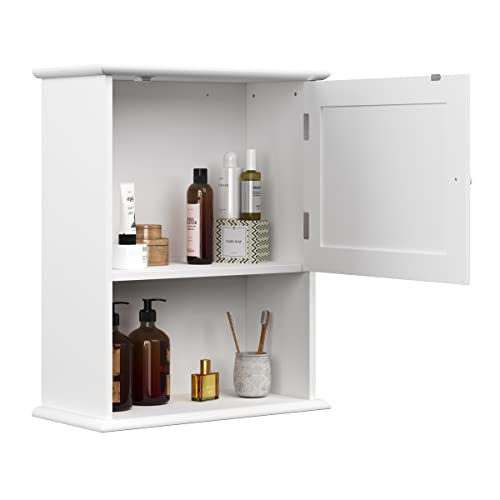 Lavish Home Wall-Mounted Cabinet β Kitchen, Pantry, Laundry Room Organizer with Open Shelf β Bathroom Storage Furniture (White)