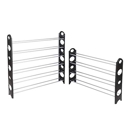 conrover 10-Tier Shoe Rack Shoes and Boots Storage Organizer 50 Pairs Shoe Rack for Entryway Closet and Bedroom Shoe Shelf Metal & Plastic Shoe Tower, Black & Silver