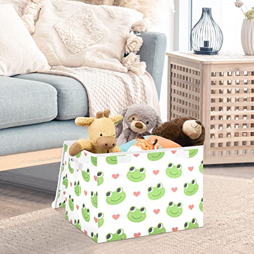 Krafig Cartoon Animal Frog Foldable Storage Box Large Cube Organizer Bins Containers Baskets with Lids Handles for Closet Organization, Shelves, Clothes, Toys