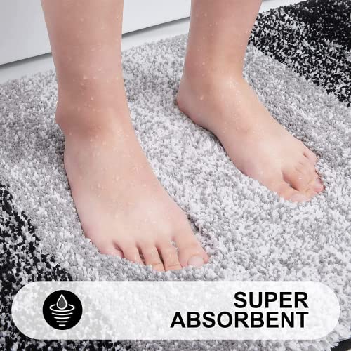 OLANLY Ombre Bath Rug and Toilet Rugs U-Shaped, Bath Rug Size 24x16 and Toilet Rugs Size 24x20 in Black, 2 Item Bundle