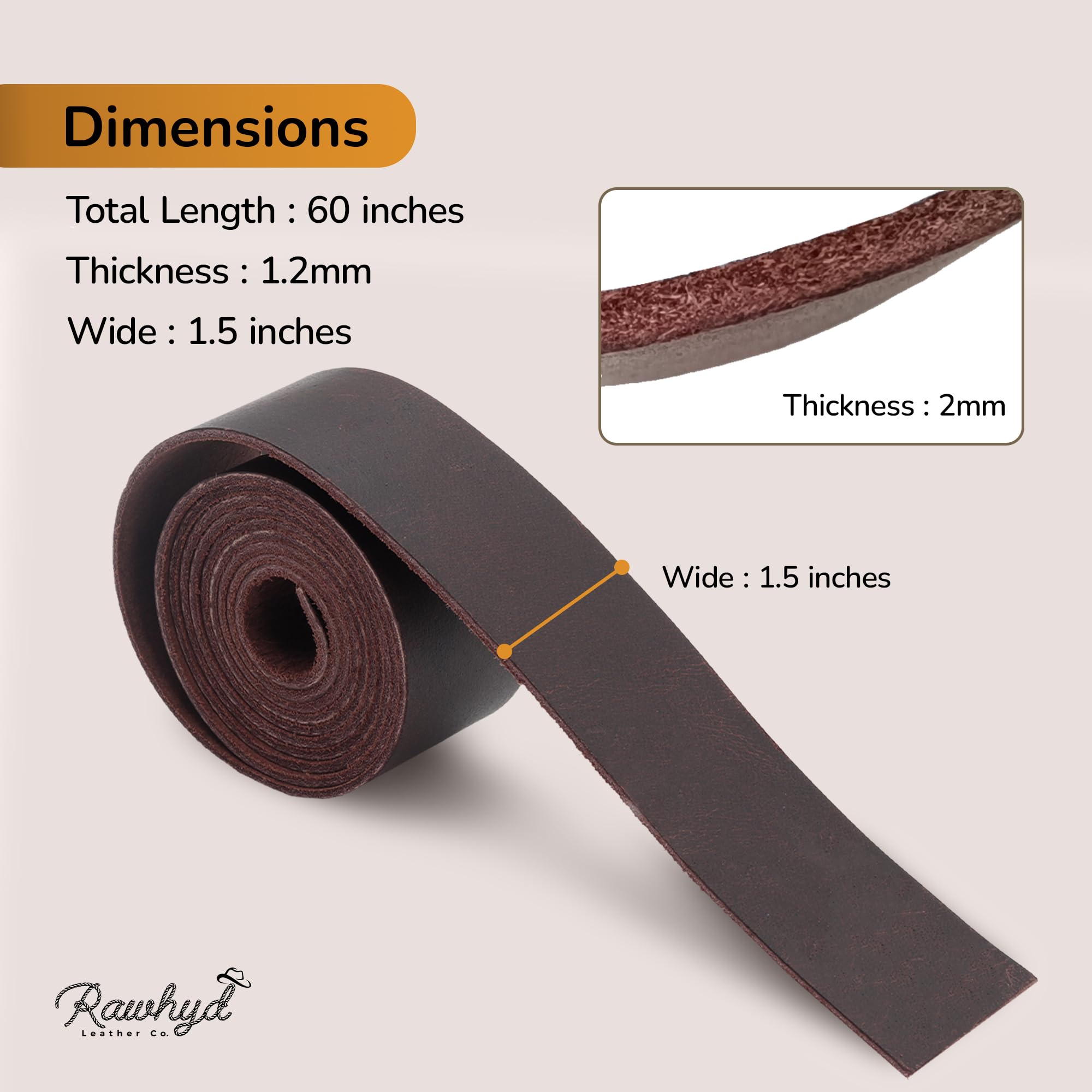 Leather Strap - Full Grain Buffalo Leather Strips for Crafts β Brown Leather Straps Ideal for Arts and Crafts, Tooling, Jewelry, DIY Home Decor, & More - Durable Tooling Leather Strip (1.5" x 60")