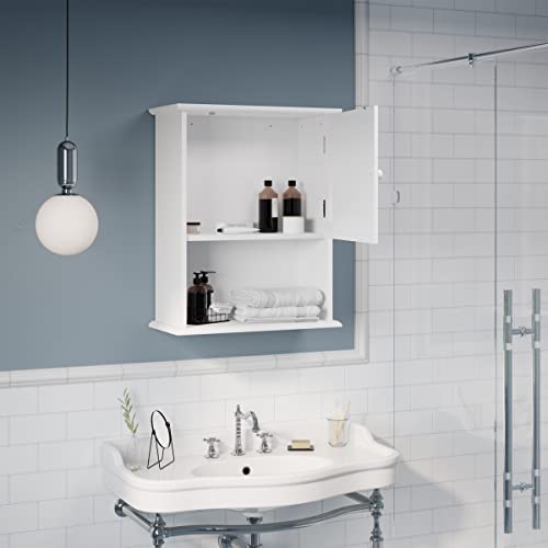 Lavish Home Wall-Mounted Cabinet β Kitchen, Pantry, Laundry Room Organizer with Open Shelf β Bathroom Storage Furniture (White)
