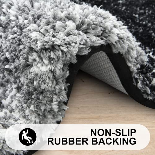 OLANLY Ombre Bath Rug and Toilet Rugs U-Shaped, Bath Rug Size 24x16 and Toilet Rugs Size 24x20 in Black, 2 Item Bundle