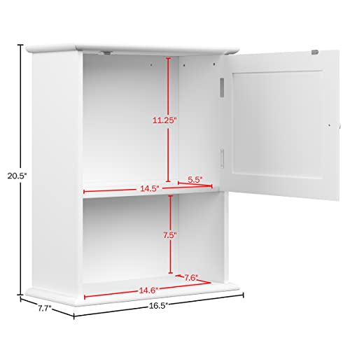 Lavish Home Wall-Mounted Cabinet β Kitchen, Pantry, Laundry Room Organizer with Open Shelf β Bathroom Storage Furniture (White)