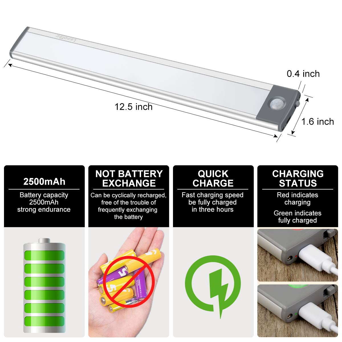 54-LED Motion Sensor Cabinet Light,Under Counter Closet Wireless USB Rechargeable Kitchen Night Lights,Battery Powered for Wardrobe,Cabinet,Cupboard(Warm Light)-2Pack