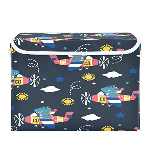 Krafig Cartoon Animal Dinosaur Foldable Storage Box Large Cube Organizer Bins Containers Baskets with Lids Handles for Closet Organization, Shelves, Clothes, Toys