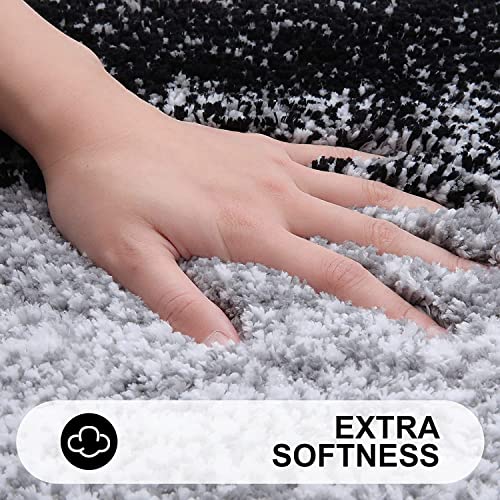 OLANLY Ombre Bath Rug and Toilet Rugs U-Shaped, Bath Rug Size 24x16 and Toilet Rugs Size 24x20 in Black, 2 Item Bundle