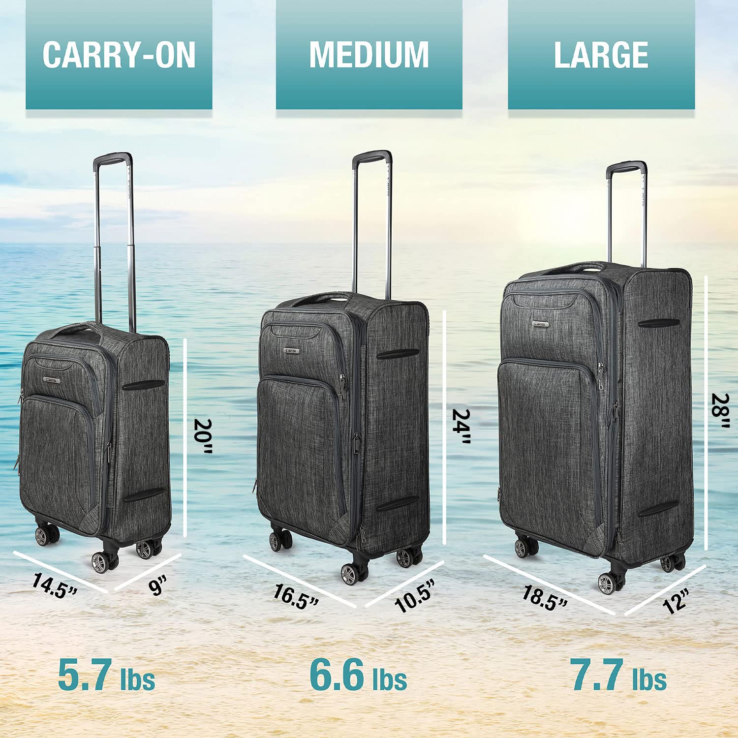Cantor Ultra Lightweight Softside Luggage with Spinner Wheels, Set of 3, Expandable Suitcase with Retractable Handle and ID Tag, and Interlocking Zippers with TSA Lock (Grey)