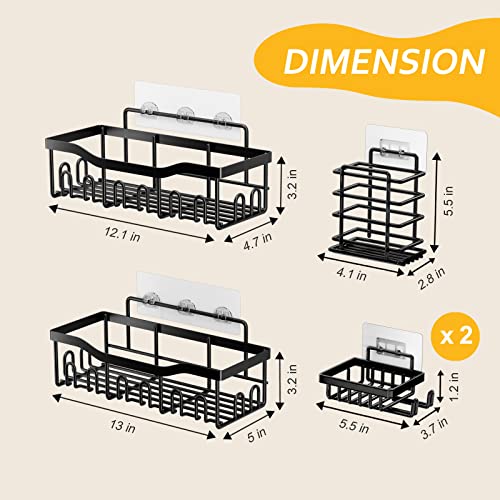 Shower Caddy, Bathroom Shower Organizer [5-Pack], Self Adhesive Shower Shelves, Shower Shelf for Inside Shower Rack, Stainless Steel Rustproof Bathroom Storage, Wall Mounted Shower Accessories, Black