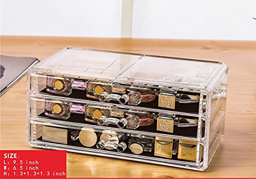 Cq acrylic Clear Makeup Storage Organizer Drawers Skin Care Large Cosmetic Display Cases Stackable Storage Box With 7 Drawers For Dresser,Set of 3