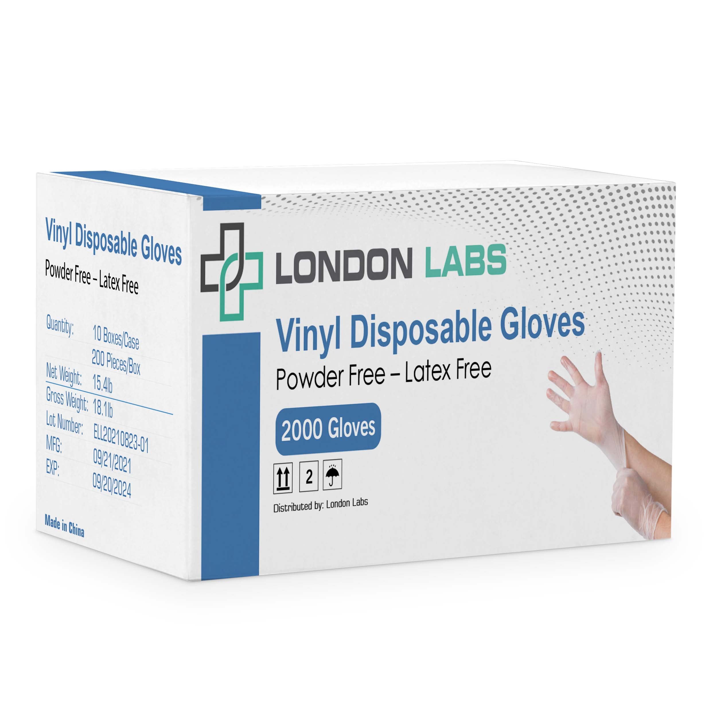 London Labs-Vinyl Disposable Gloves Latex & Powder Free Food Service Grade, Ultra Strong (X-Small, 2000 Count)