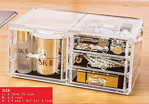 Cq acrylic Clear Makeup Storage Organizer Drawers Skin Care Large Cosmetic Display Cases Stackable Storage Box With 7 Drawers For Dresser,Set of 3