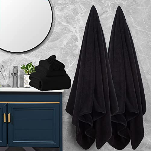 Junsey Black Bath Towels Set of 6, Bathroom Towels 27x55in Quick Dry Towel Set 600 GSM Microfiber Towels Super Soft Absorbent Shower Towels for Bathroom Hotel Spa Gym Camping Beach