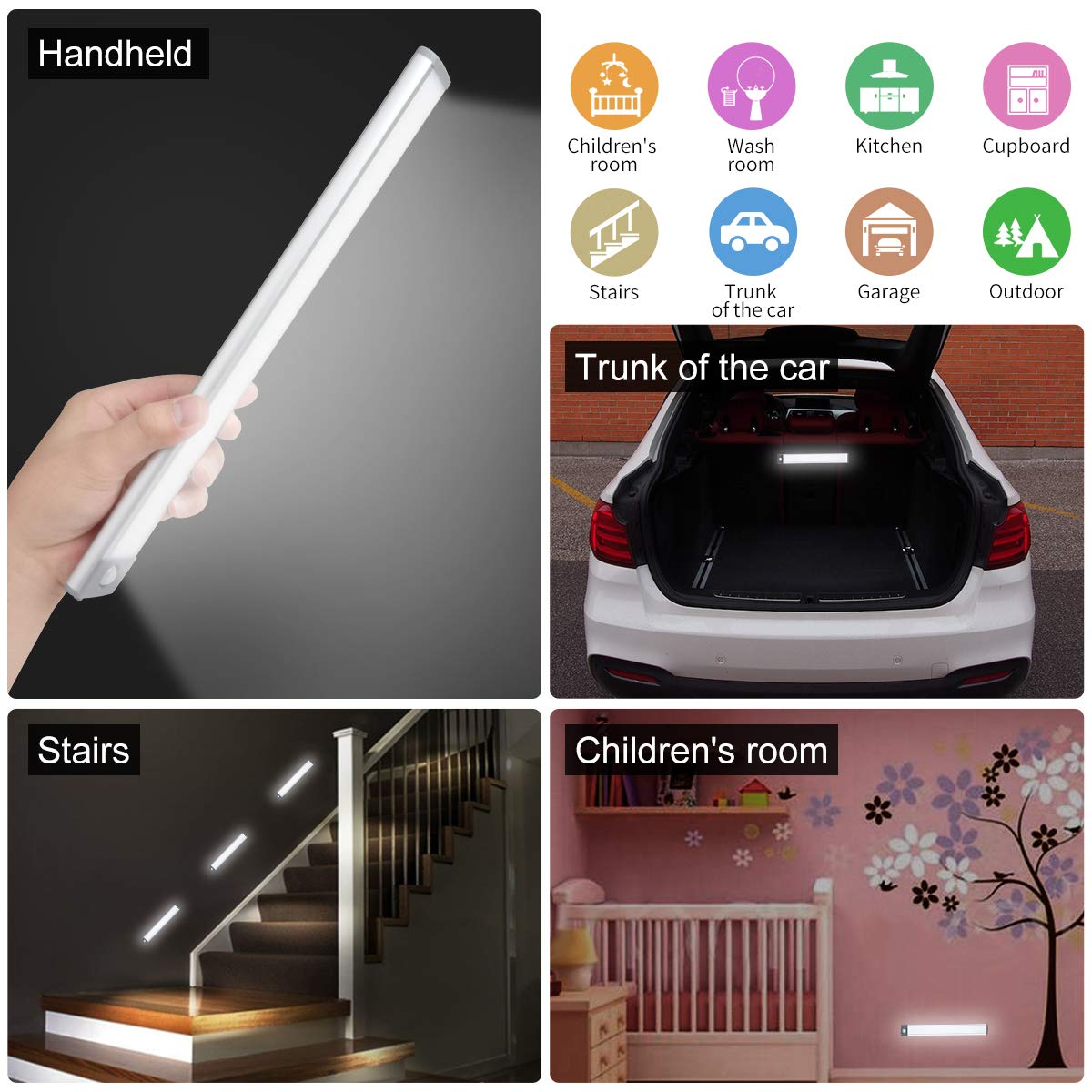 54-LED Motion Sensor Cabinet Light,Under Counter Closet Wireless USB Rechargeable Kitchen Night Lights,Battery Powered for Wardrobe,Cabinet,Cupboard(Warm Light)-2Pack