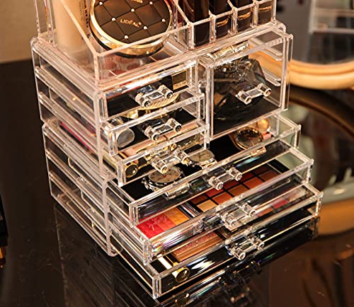 Cq acrylic Clear Makeup Storage Organizer Drawers Skin Care Large Cosmetic Display Cases Stackable Storage Box With 7 Drawers For Dresser,Set of 3