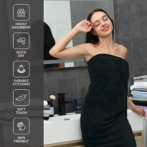 Junsey Black Bath Towels Set of 6, Bathroom Towels 27x55in Quick Dry Towel Set 600 GSM Microfiber Towels Super Soft Absorbent Shower Towels for Bathroom Hotel Spa Gym Camping Beach