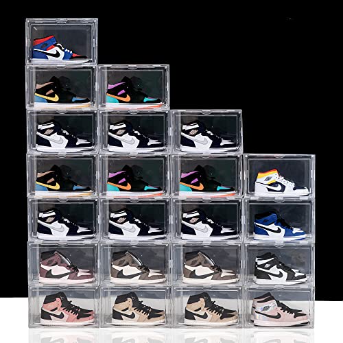 BSFHH Shoe Boxes, Stackable Plastic Sneaker Box Container, Magnetic Side Open Shoe Organizer Shoes Storage Case 15.35 x 11.42 x 8.66 inches (Transparency-12 Pack)