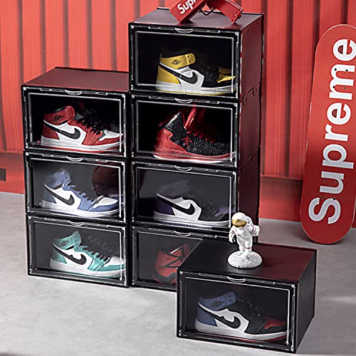 BSFHH Shoe Boxes, Stackable Plastic Sneaker Box Container, Magnetic Side Open Shoe Organizer Shoes Storage Case 15.35 x 11.42 x 8.66 inches (Transparency-12 Pack)